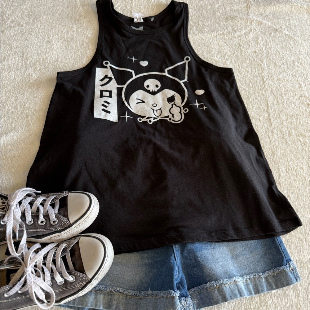 Black Kuromi By Sanrio Middle Finger Racerback Tank N… - Gem